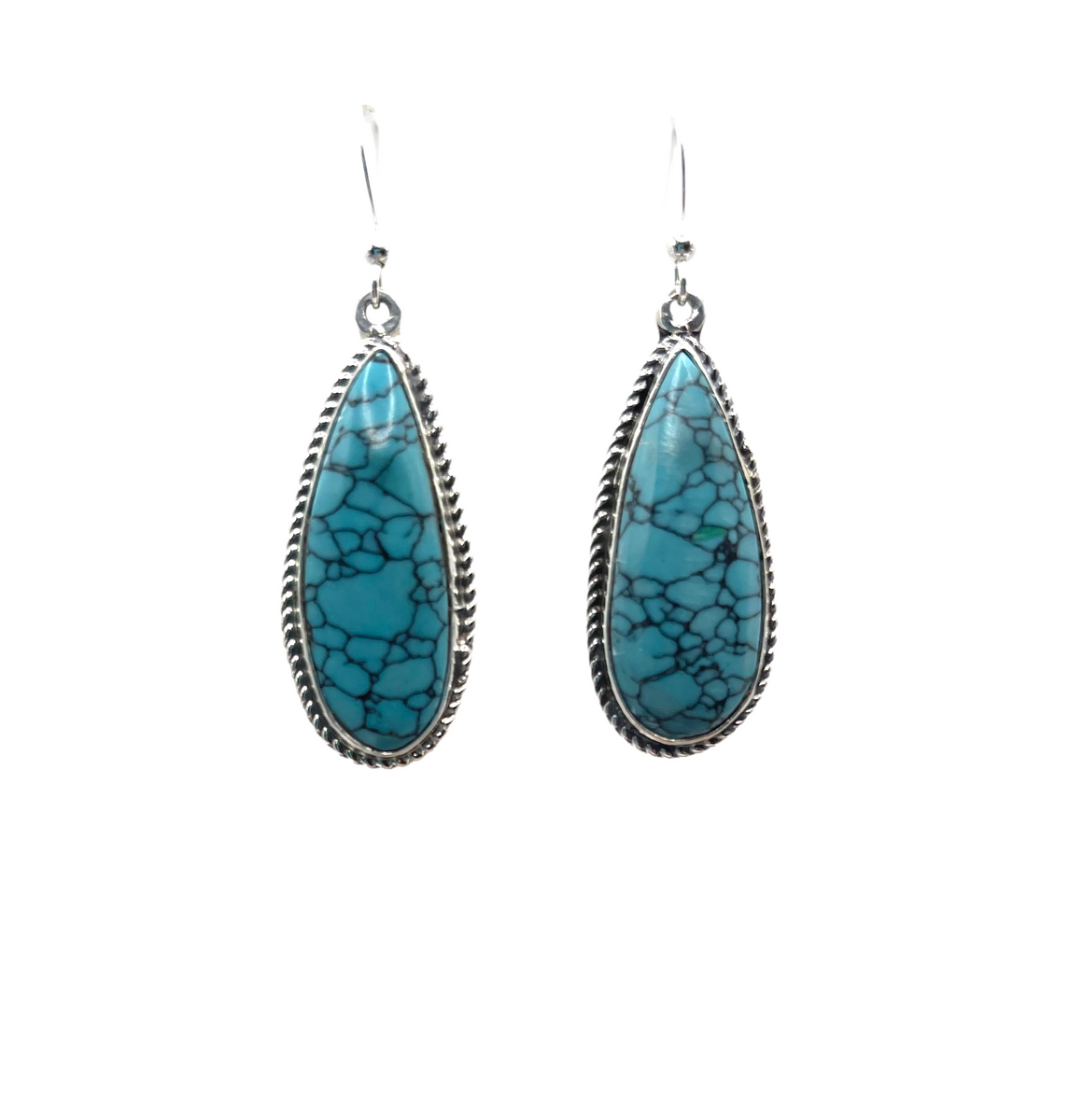 Long Tear Drop Crescent Valley Turquoise Wire Earrings– Adobe Western ...
