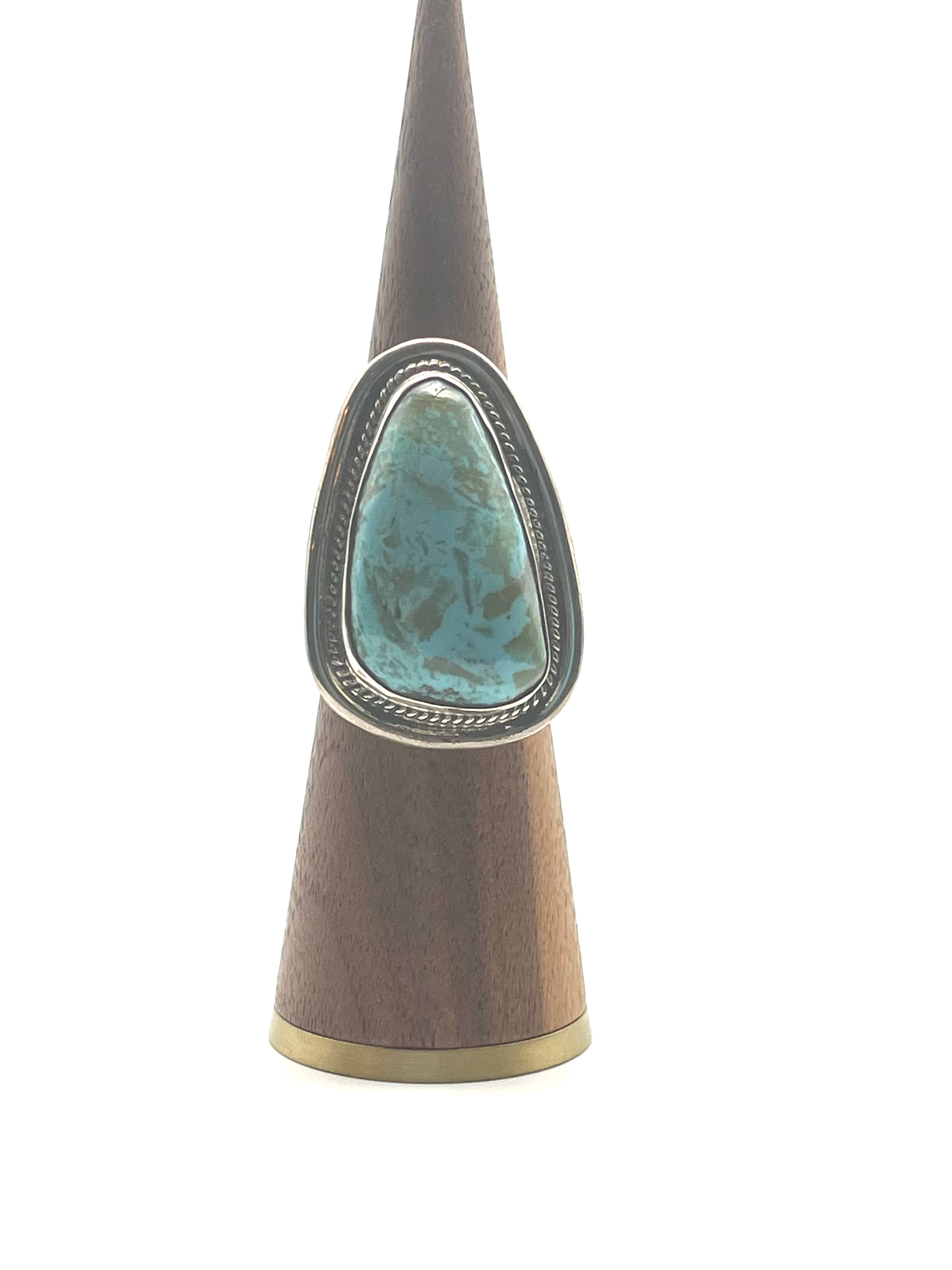 Kingman Turquoise Ring by Chimney Butte, Size 8– Adobe Western Art Gallery