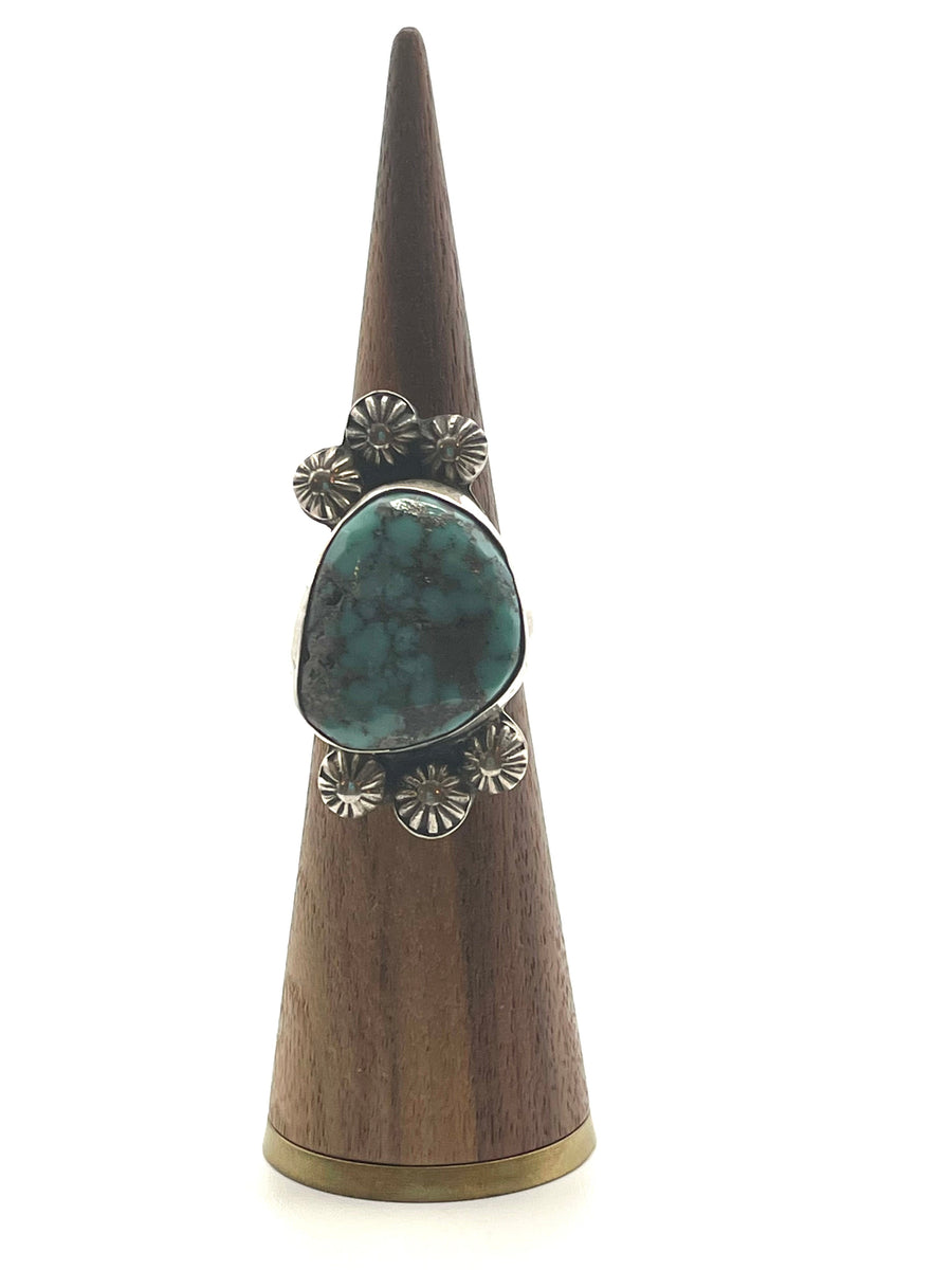 Turquoise Stone Ring with Starburst Buttons– Adobe Western Art Gallery