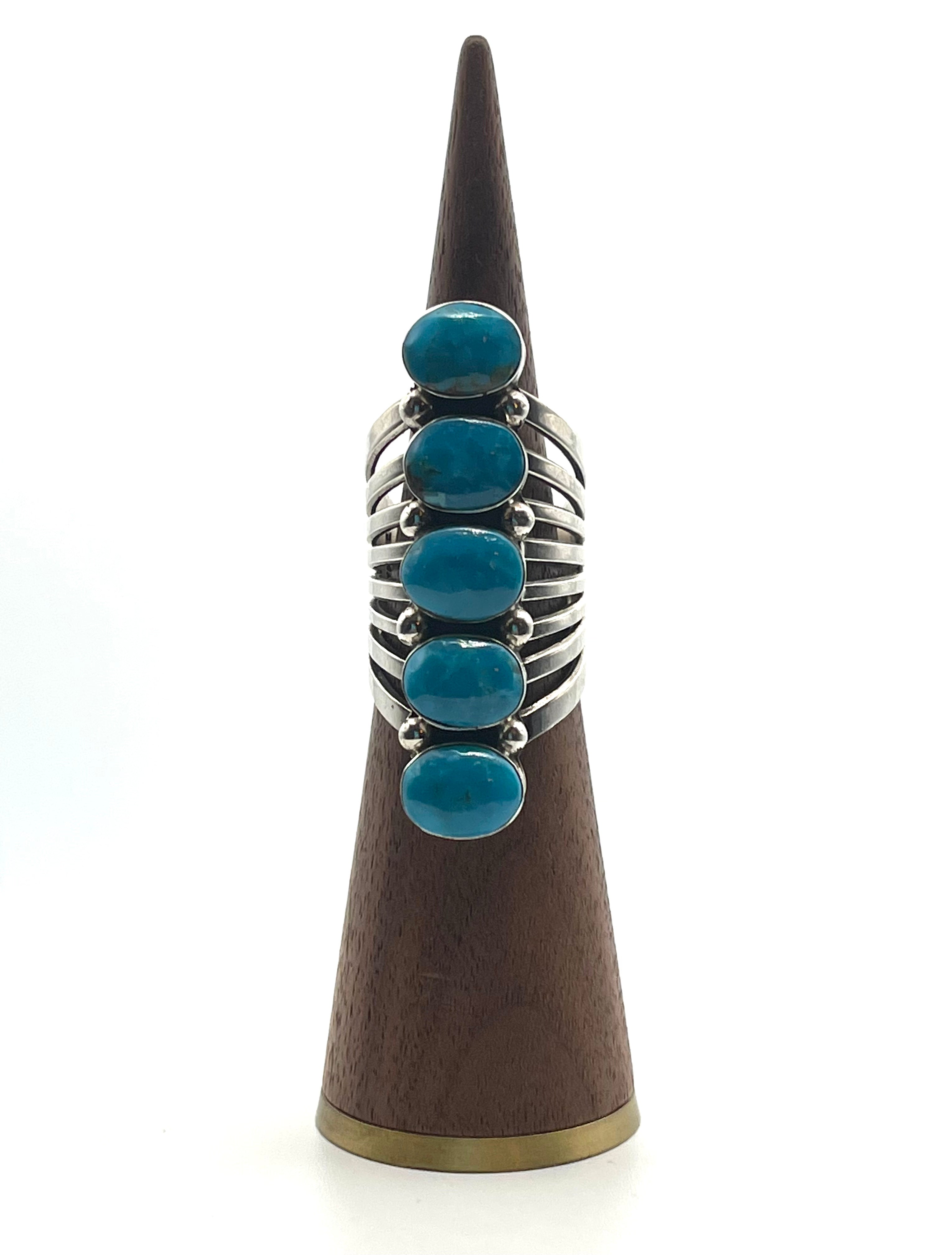 5-stone Turquoise Tower Ring, Size 7.5– Adobe Western Art Gallery