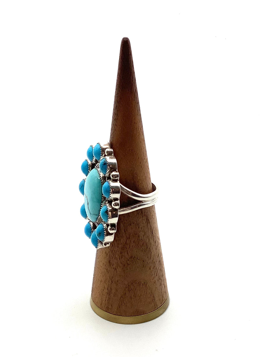 Sweet Turquoise Cluster Ring by Melvin Jones– Adobe Western Art Gallery