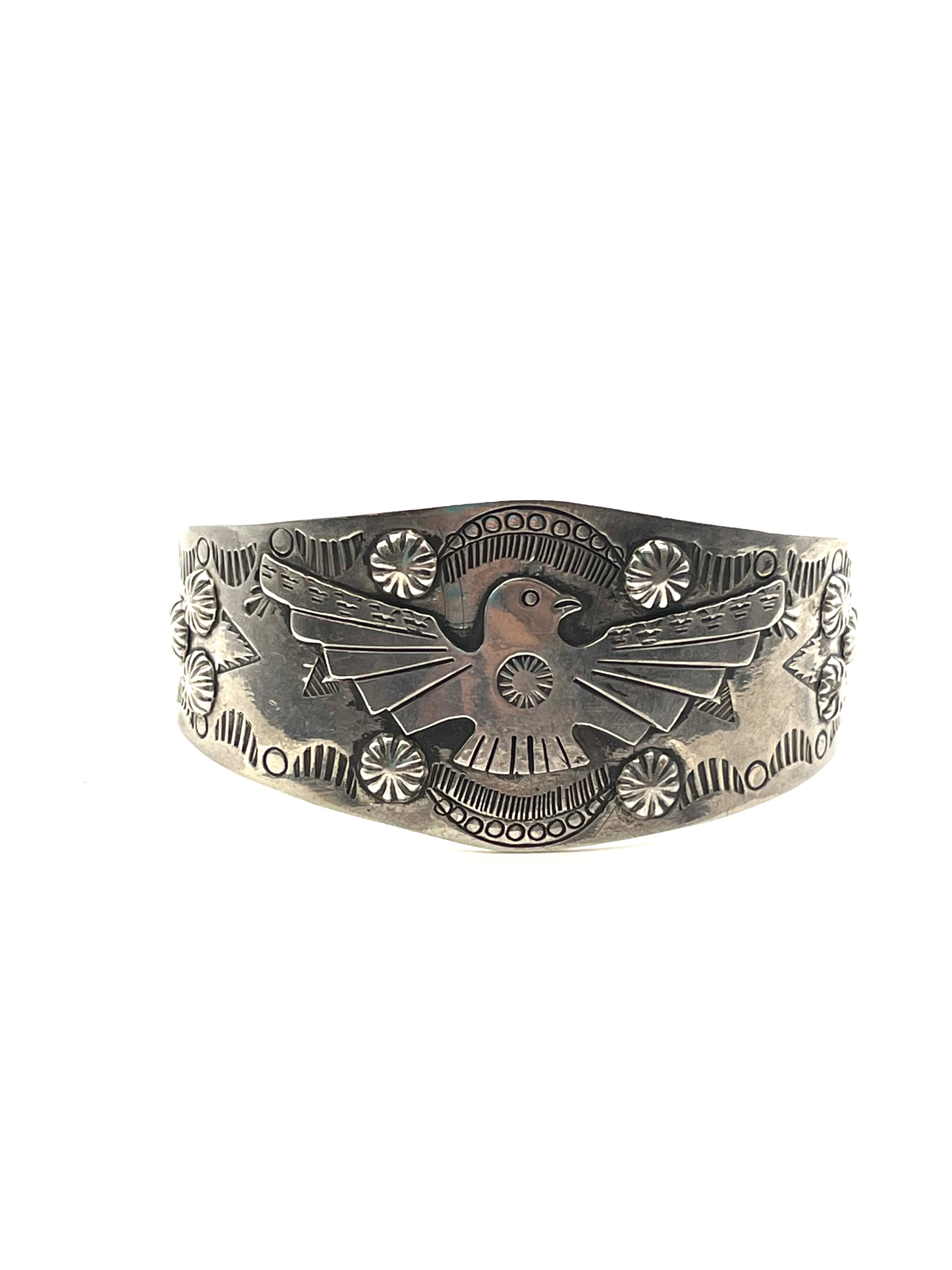 Stamped Thunderbird Cuff– Adobe Western Art Gallery