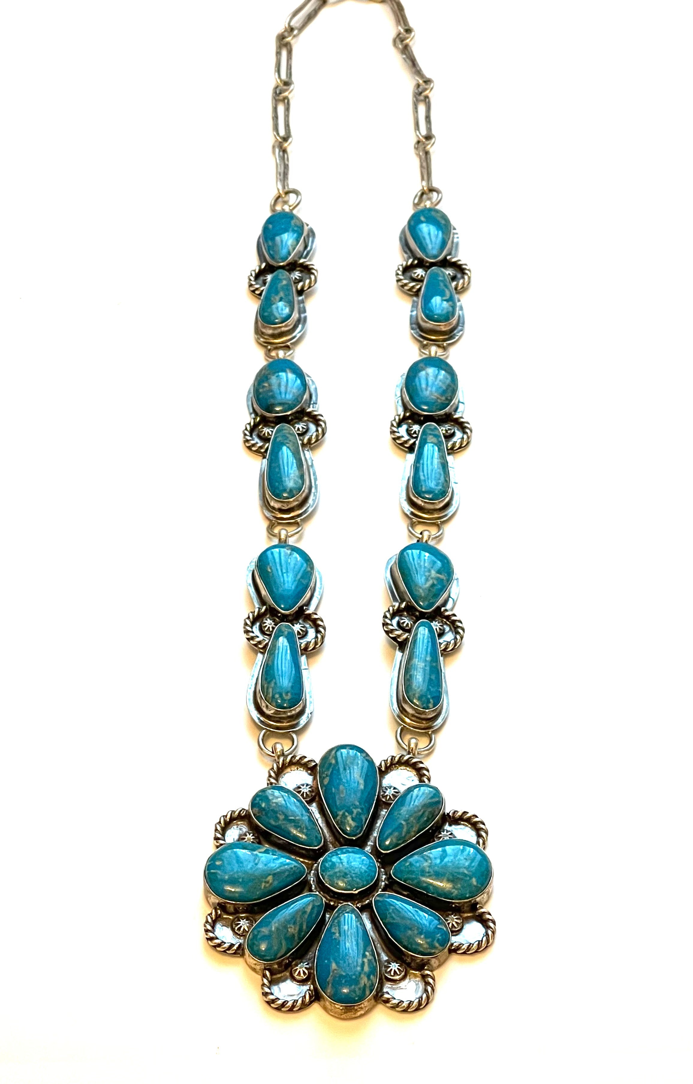 Kingman Turquoise Naja Necklace with Teardrop Stones– Adobe Western Art ...