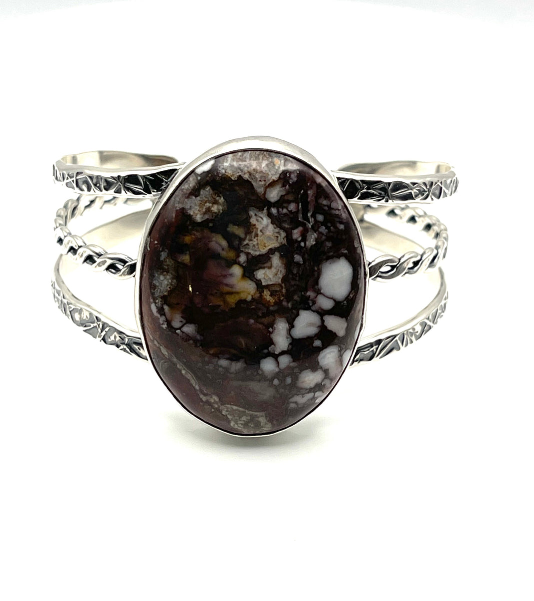 1 3/4" x 1 1/4" Open Cuff with Oval White Buffalo Stone– Adobe Western ...